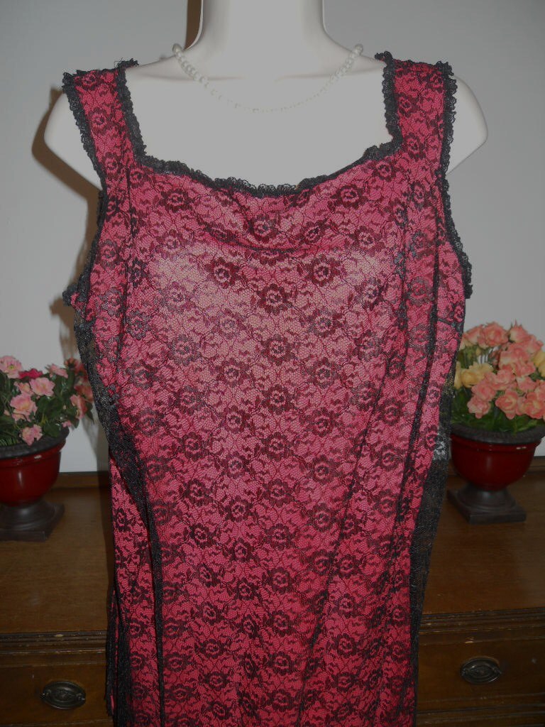 Vintage Red Full Slip Chemise 1950's Belinda Full Slip Fancy Lavish Lace Rockabilly Slip Black ...