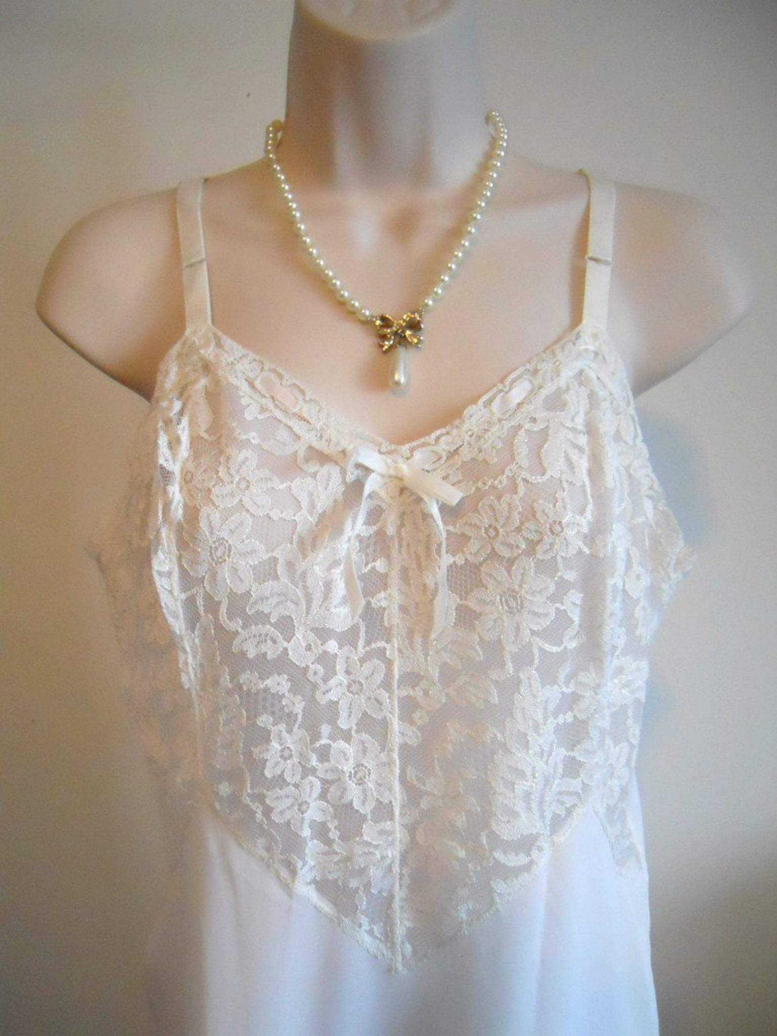 Vintage Fancy Lavish Lace Full Slip Chemise ~ 1950's Lacy White Slip ...