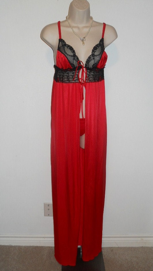 SEXY Vintage Red Nightgown & Bikini Panty Set 1970's Darling Body ...