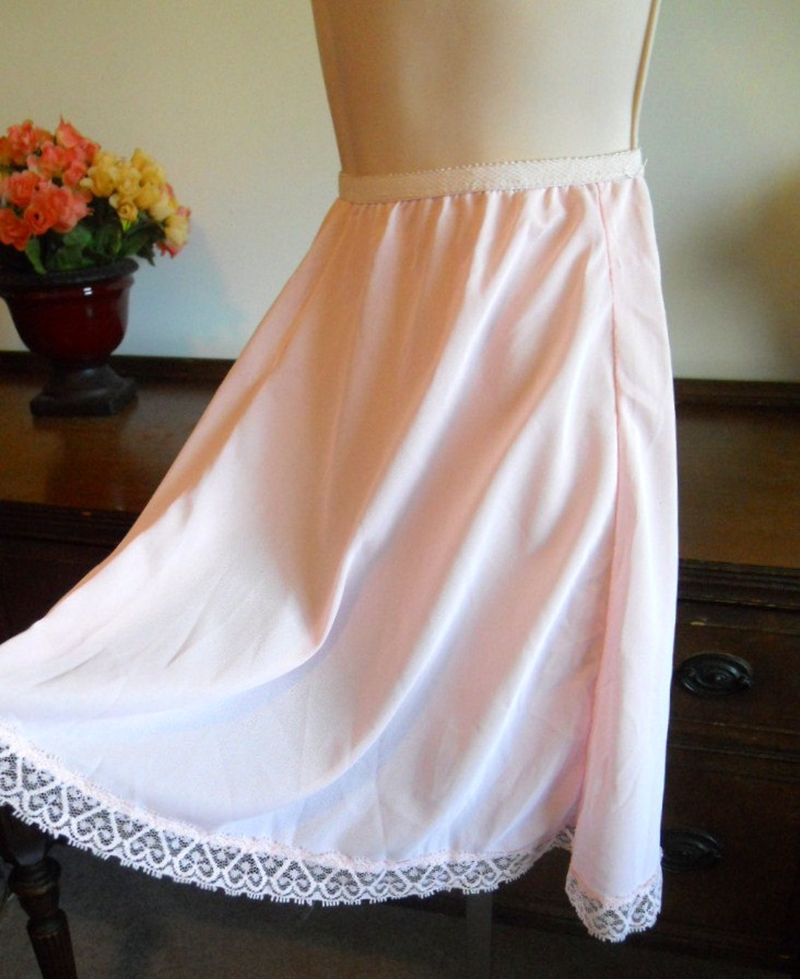 SUPER SEXY Vintage 1960's Pink Mini Slip Half Slip Pretty in Pink Silky ...