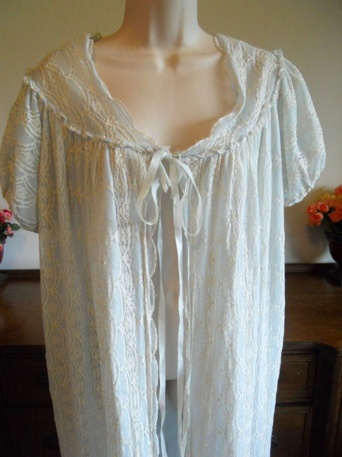 Vintage Blue Chiffon Peignoir 1950's Elegant Peignoir Negligee ...
