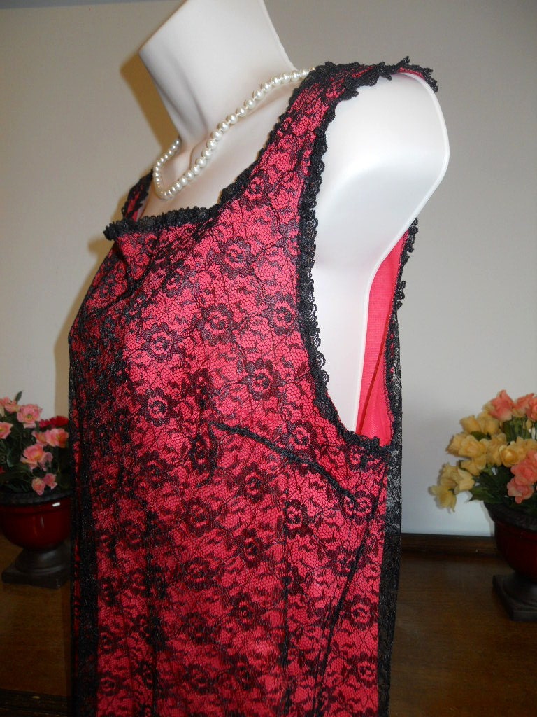 Vintage Red Full Slip Chemise ~ 1950's Belinda Full Slip ~ Fancy Lavish Lace Rockabilly Slip ...