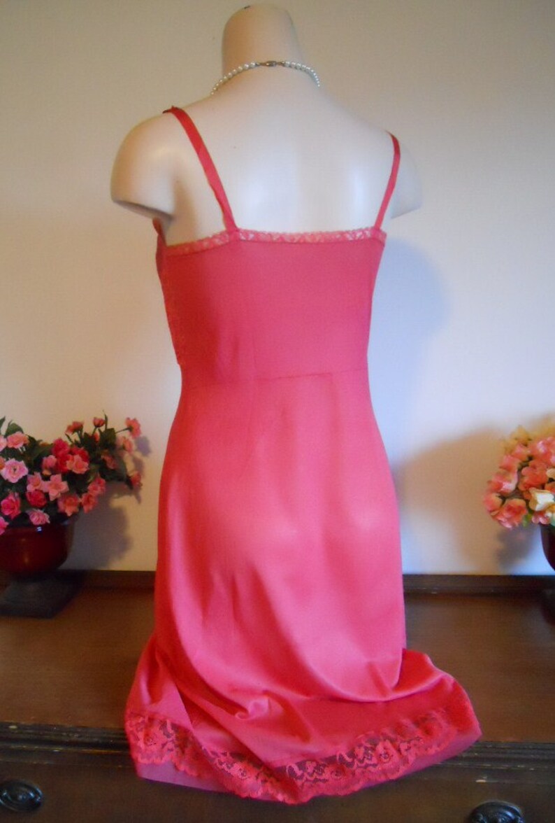 Vintage 1950s Red Lacy Full Slip Lavish Lace Red Nylon Slip Pin Up