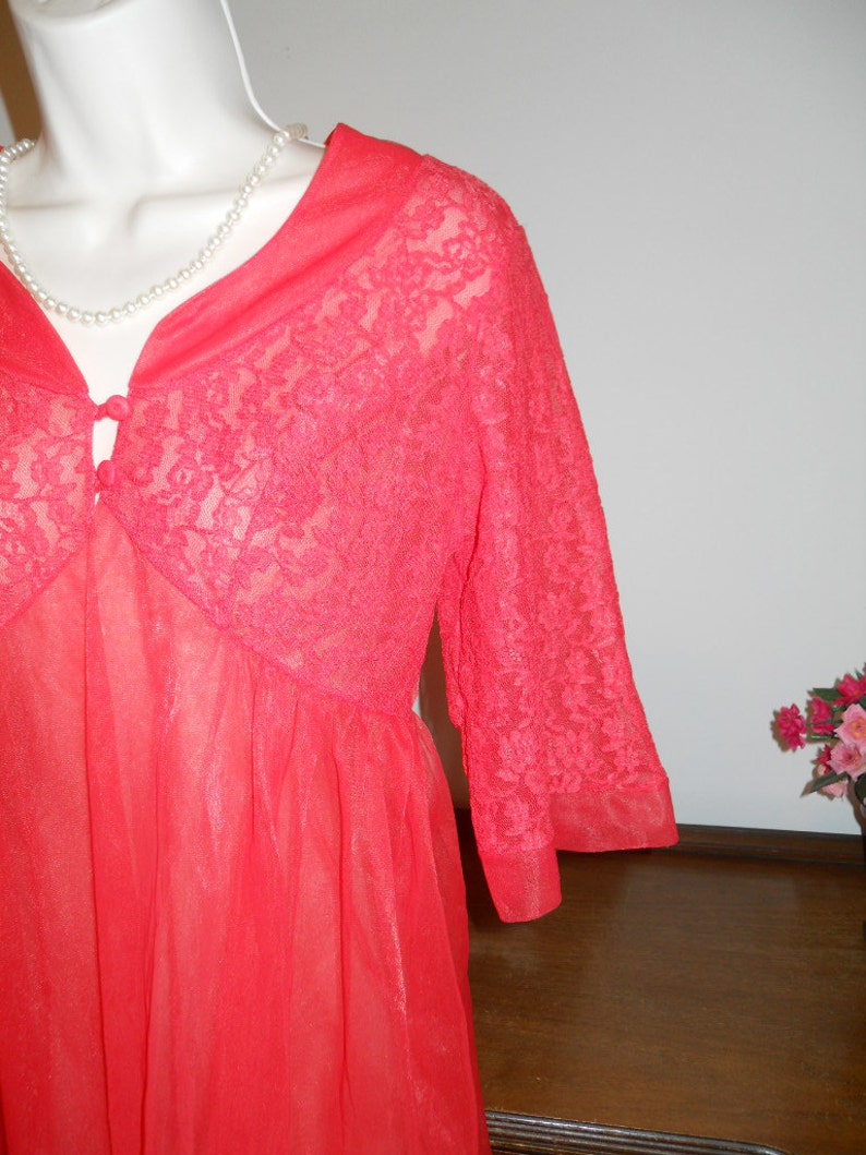Vintage Red Chiffon Peignoir 1960's Chic Lingerie Peignoir Ultra Sheer ...