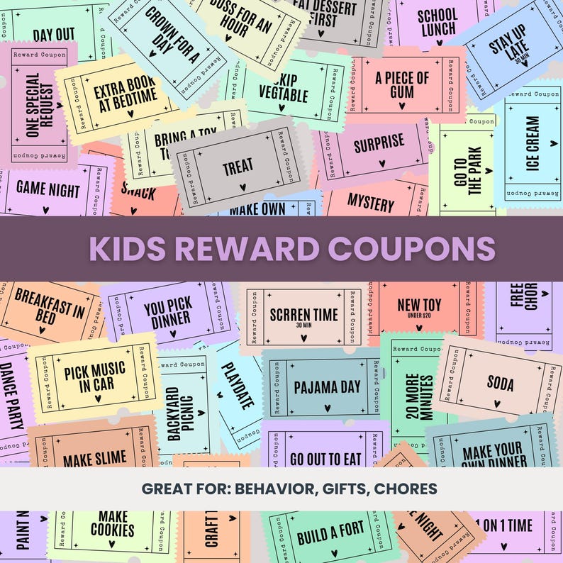Printable Kids Reward Coupons | Fun Behavior Incentives | Reward System ...