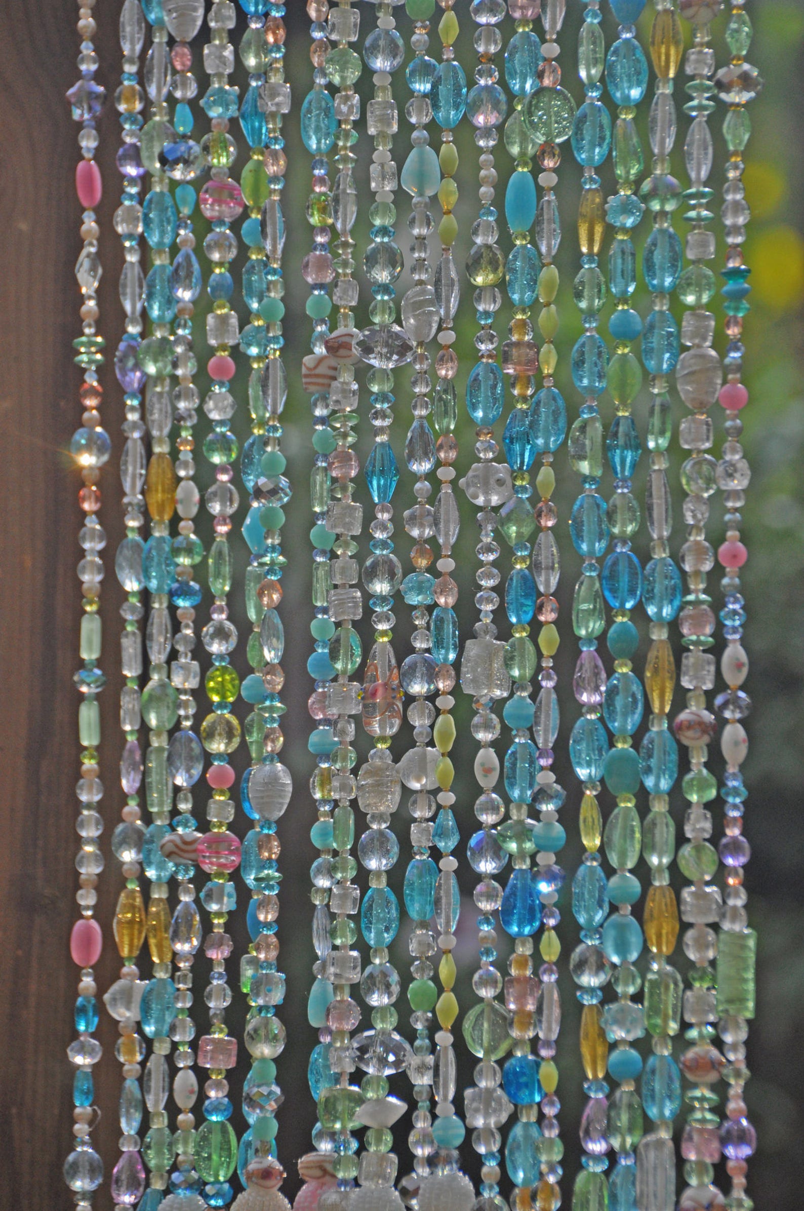 Pastel Glass Beaded Curtain With Gold Bells Made to Order | Etsy