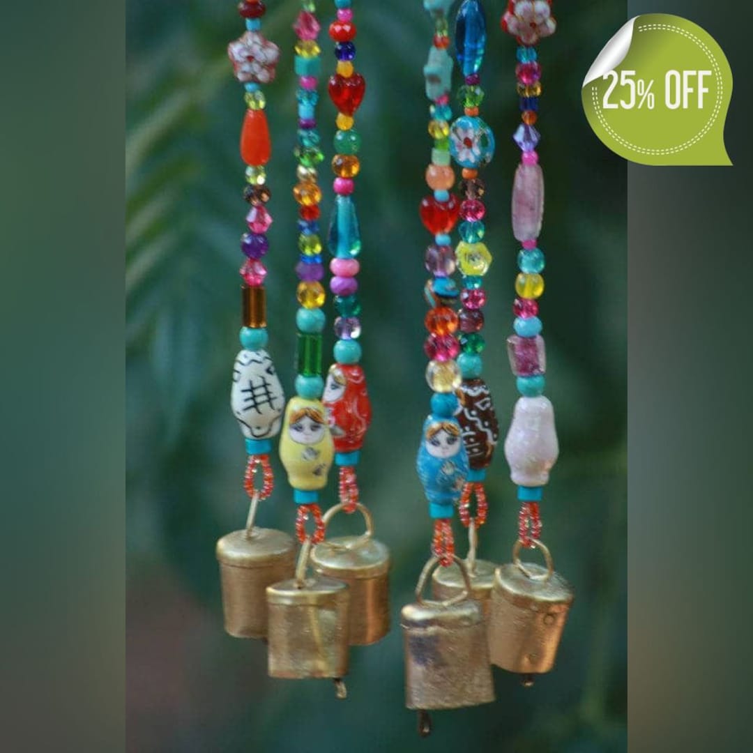 Colorful Bohemian Wind Chime With Brass Bells - Etsy