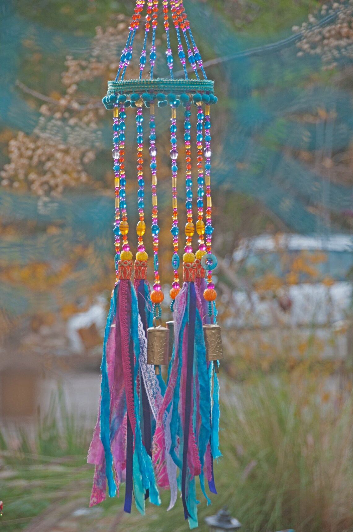 Unique Colorful Wind Chime With Brass Bells and Fabric Tassels - Etsy