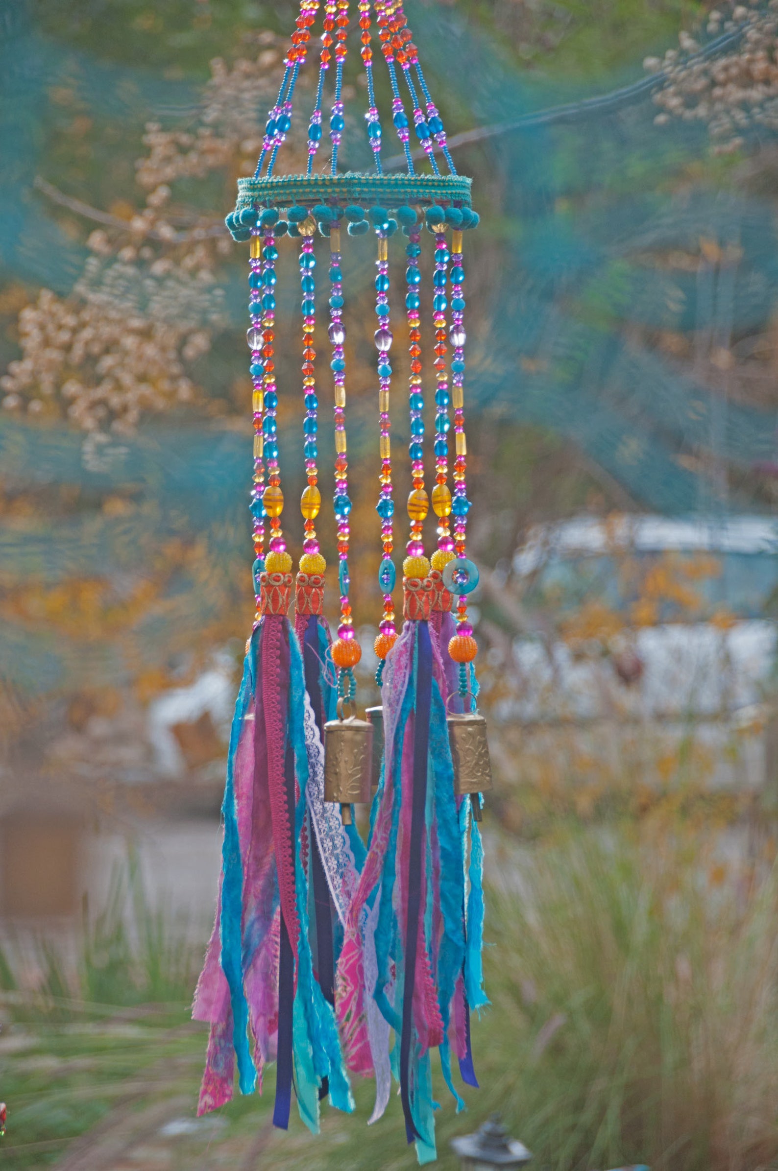 Unique Colorful Wind Chime With Brass Bells and Fabric Tassels - Etsy