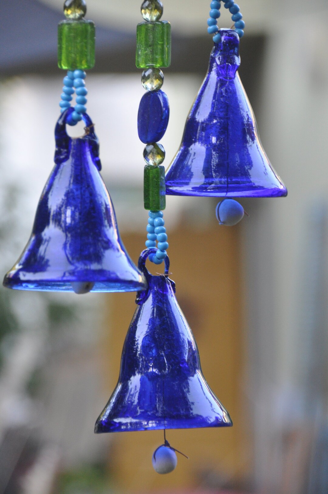 Blue Glass-blown Bell on Beaded String (made to Order) - Etsy