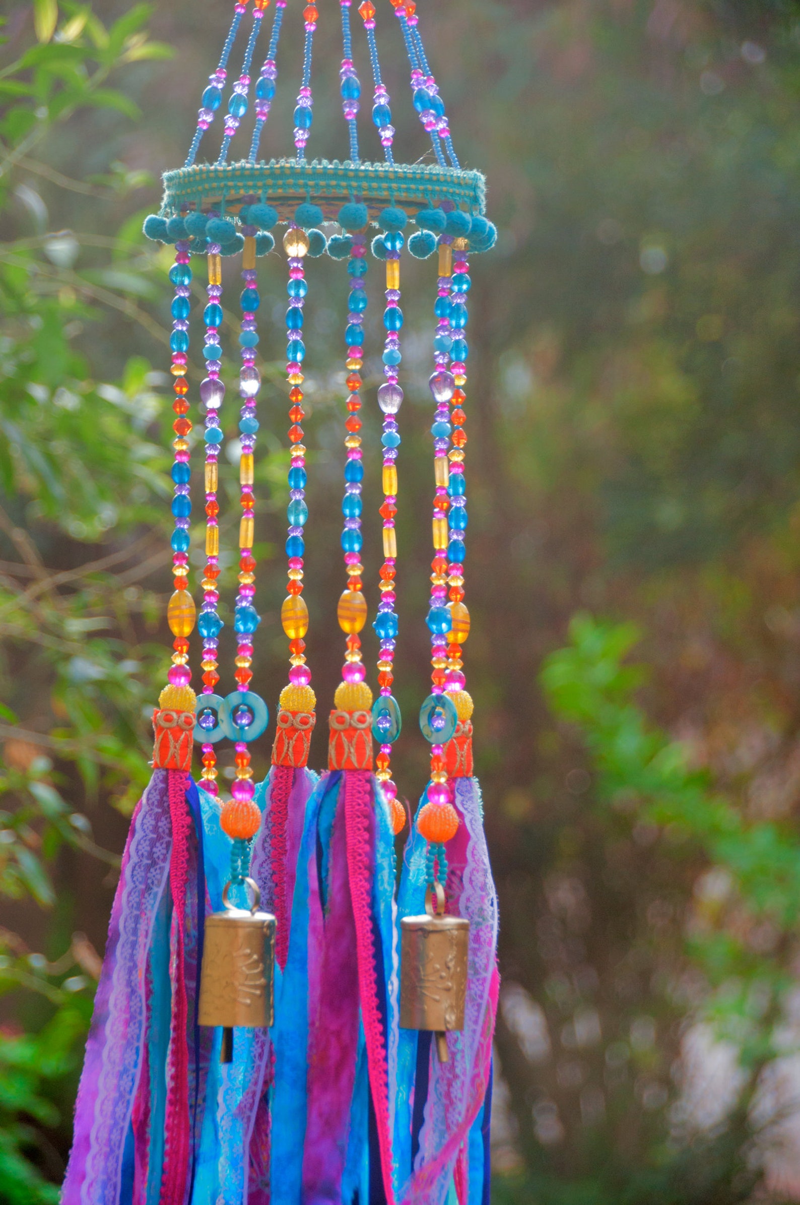 Unique Colorful Wind Chime With Brass Bells and Fabric Tassels - Etsy