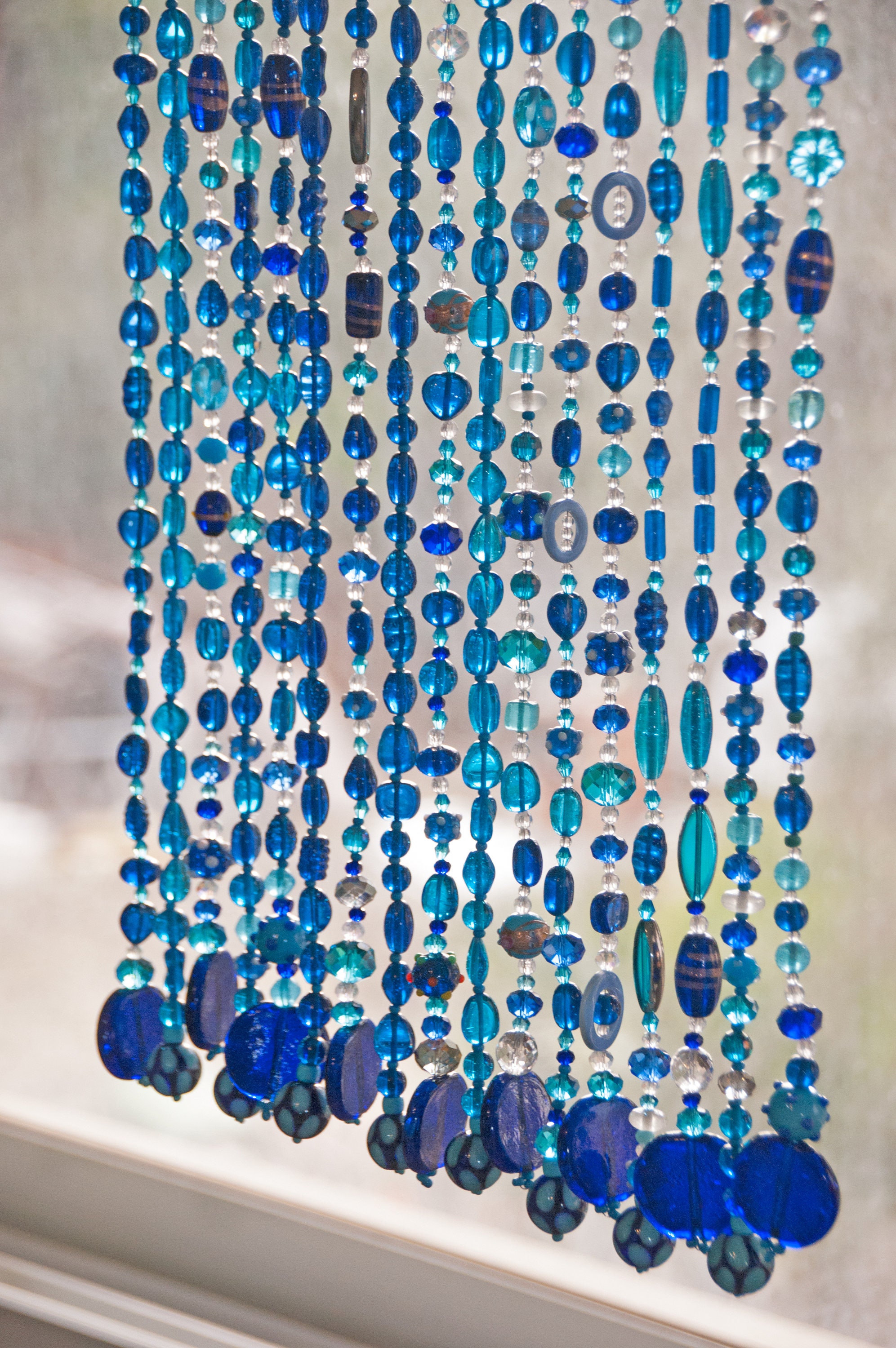 Blue Beaded Curtain: Boho Home Decor, Window or Wall Hanging - Etsy