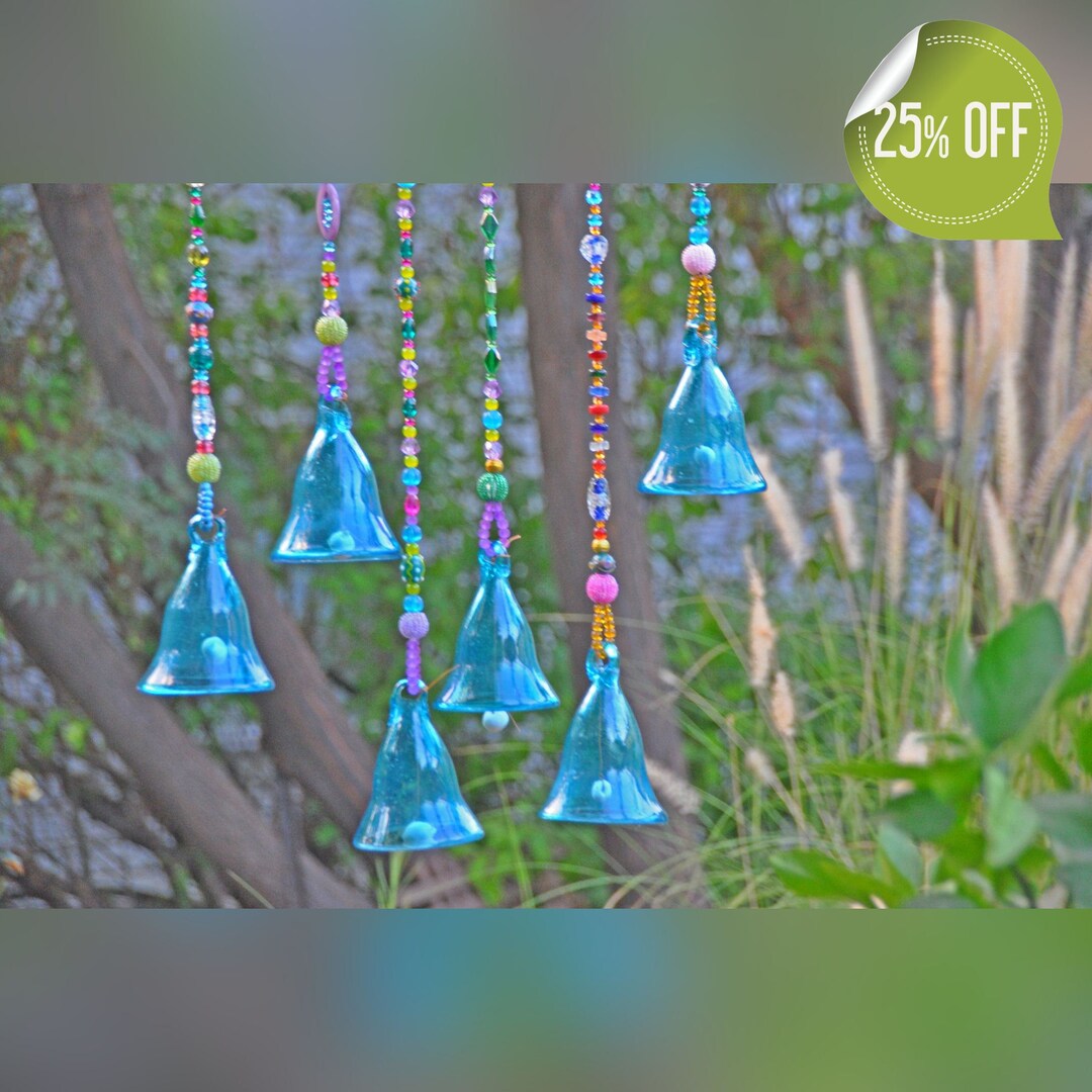 Unique Home Decorturquoise Blue Glass-blown Bell on Beaded String made ...
