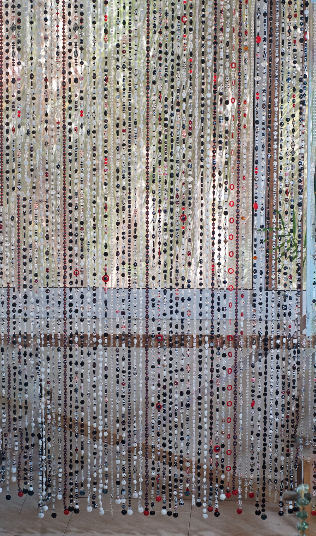 Black White Glass Beaded Curtain: Handmade Extra Long Boho Room Divider ...