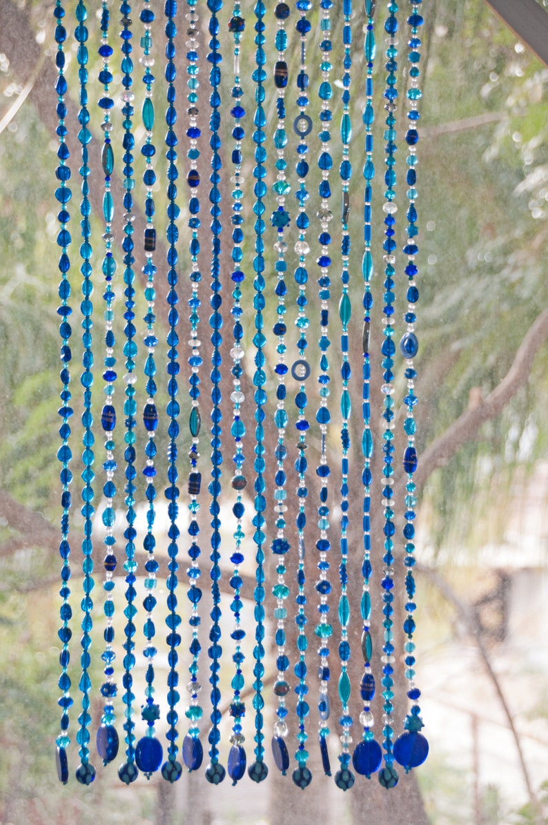 Blue Turquoise and Transperent Shades Beaded Curtain 17 - Etsy