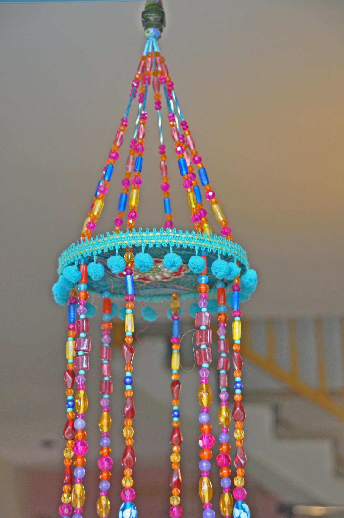 Colorful Beaded Mobile Wind Chime with Brass Bells and Fabric | Etsy