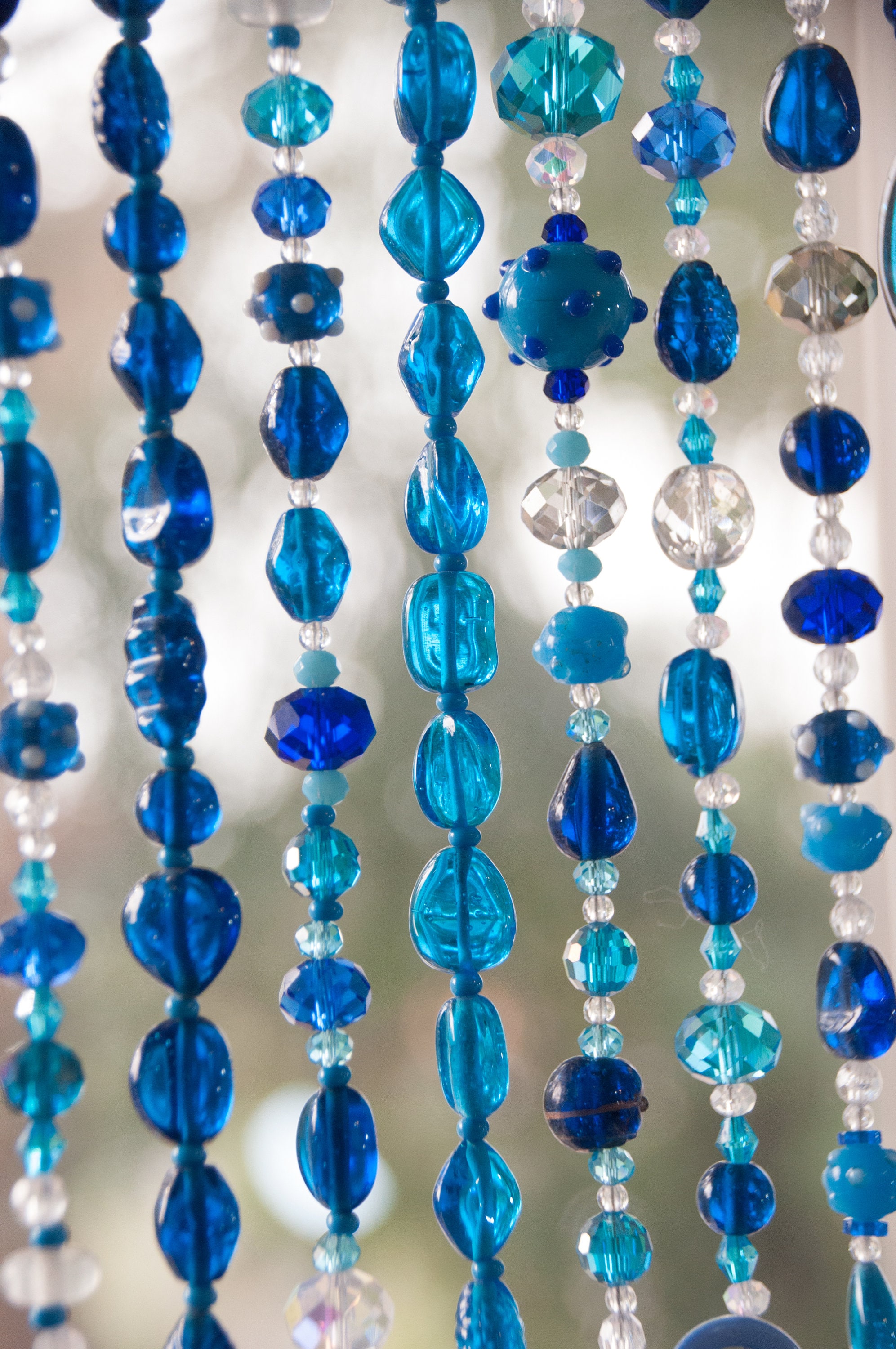 Blue Beaded Curtain: Boho Home Decor, Window or Wall Hanging - Etsy