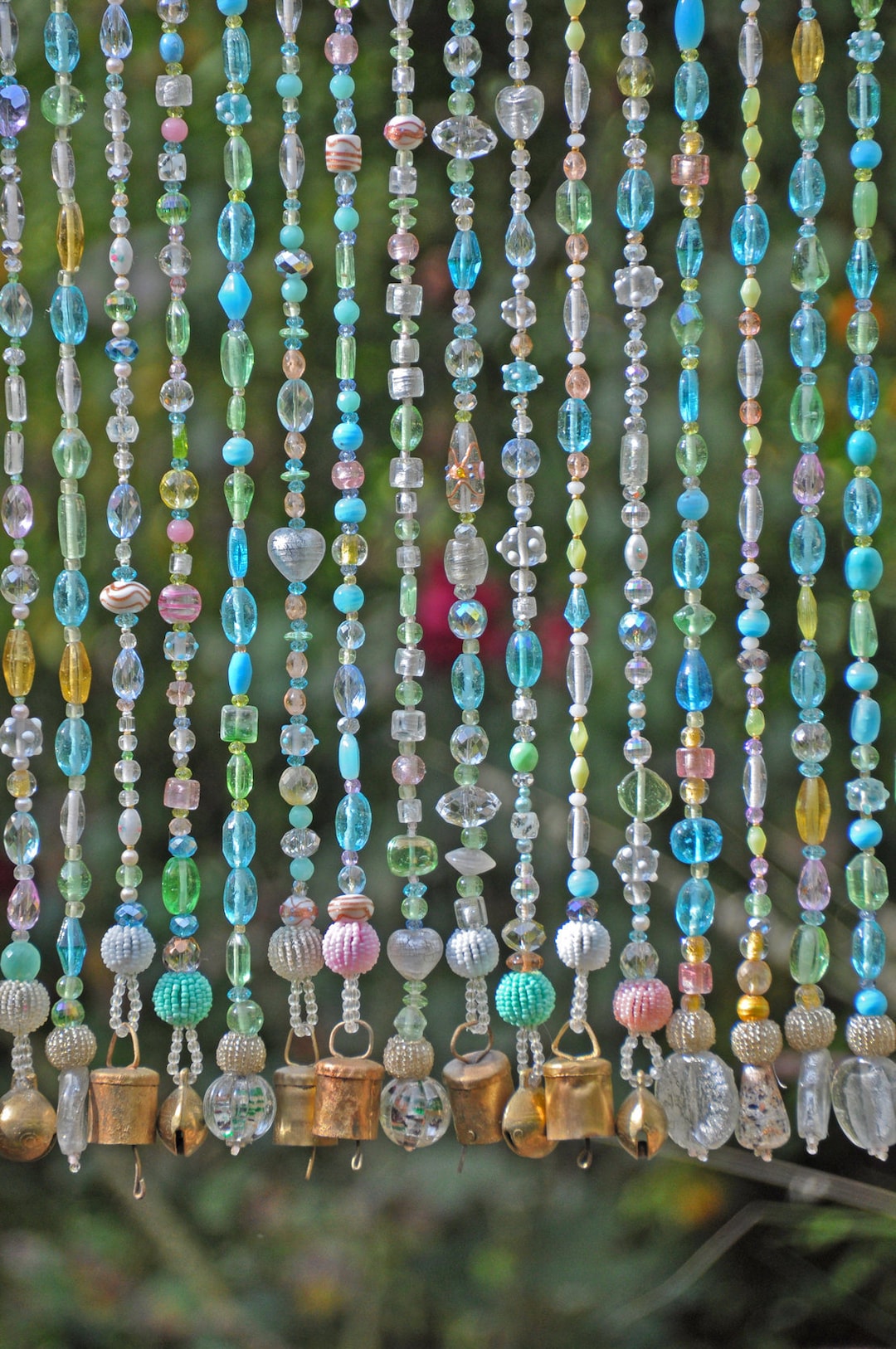Pastel Glass Beaded Curtain With Gold Bells (made to Order) - Etsy