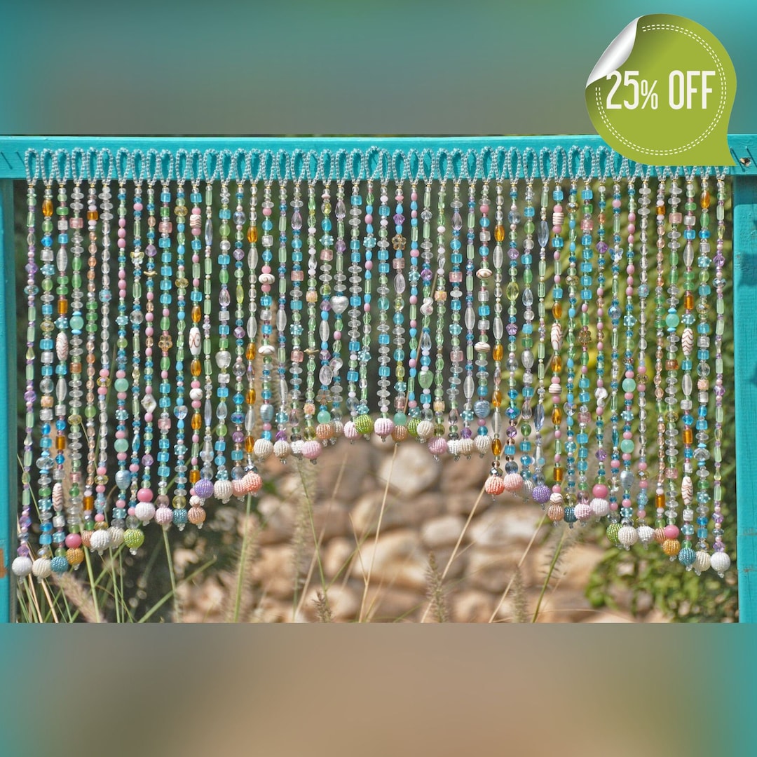 Unique Home Decorunique Hand Made Beaded Boho Window Valance in Pastel ...