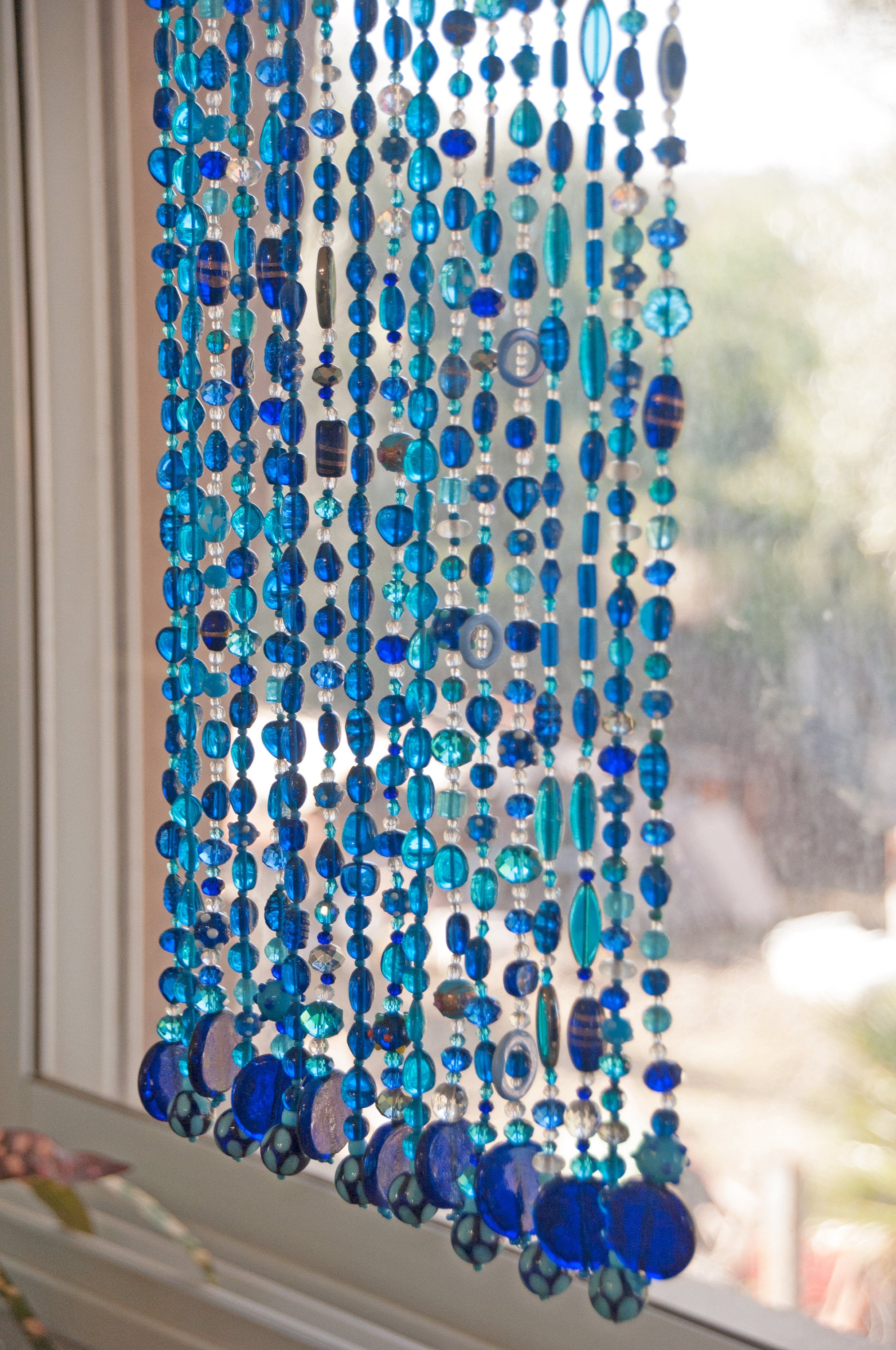 Blue Beaded Curtain: Boho Home Decor, Window or Wall Hanging - Etsy