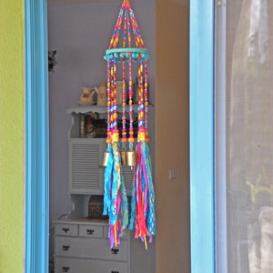 Colorful Beaded Mobile Wind Chime With Brass Bells and Fabric - Etsy
