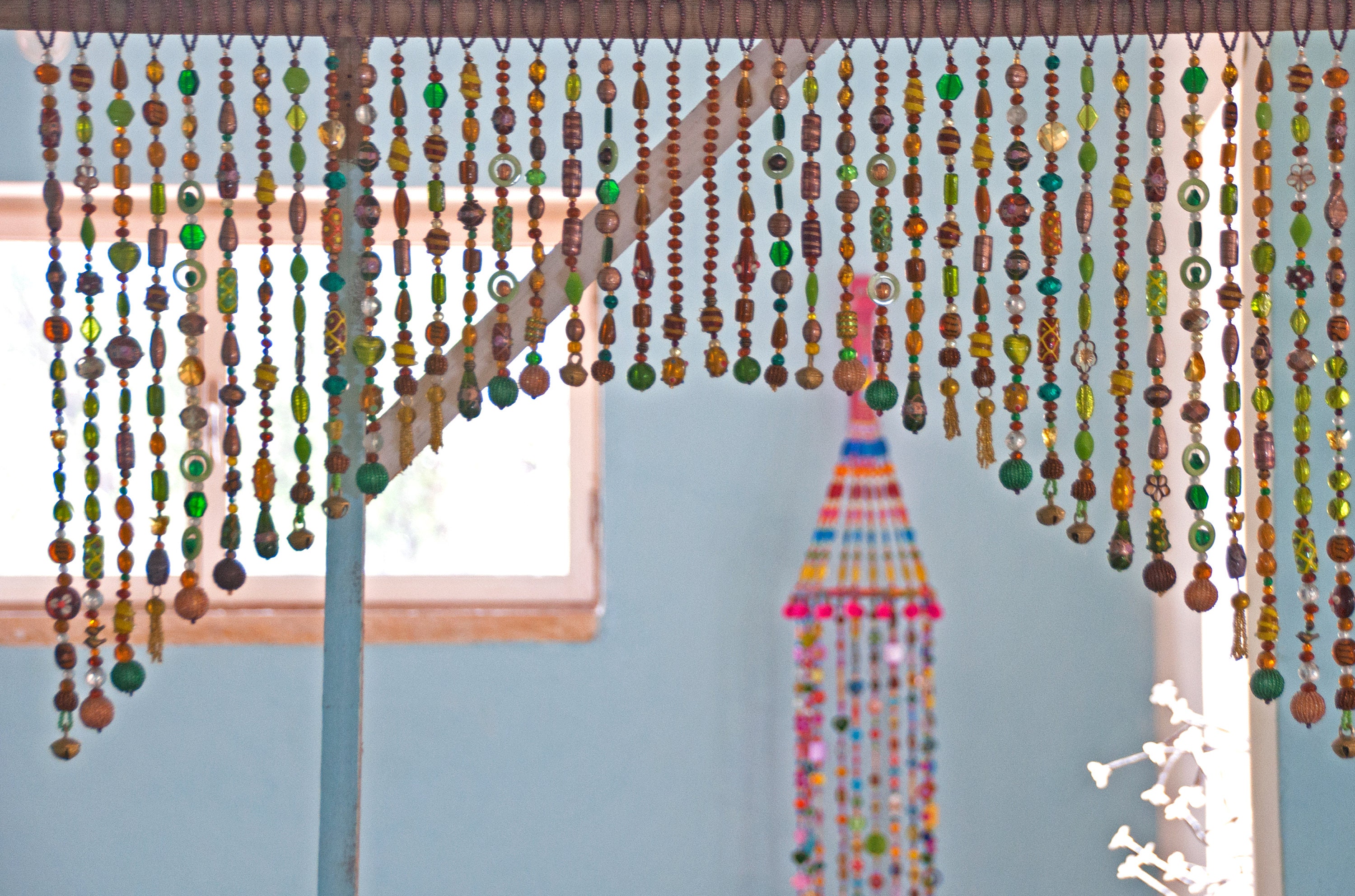 Boho Beaded Valance: Glass Bead Curtain, Suncatcher Window Decor - Etsy
