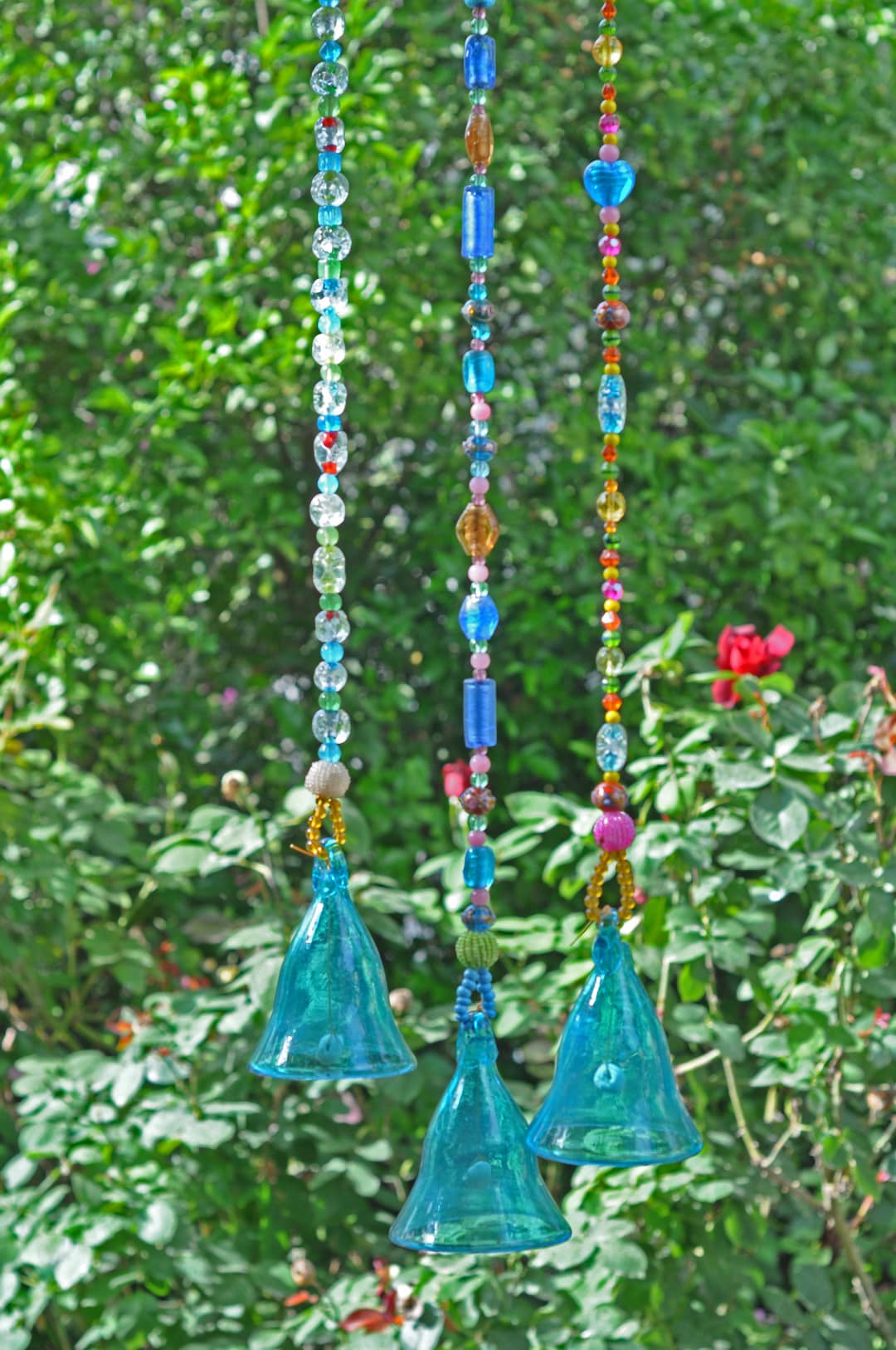 Turquoise Glass Bell Wind Chime: Beaded Boho Garden Decor - Etsy