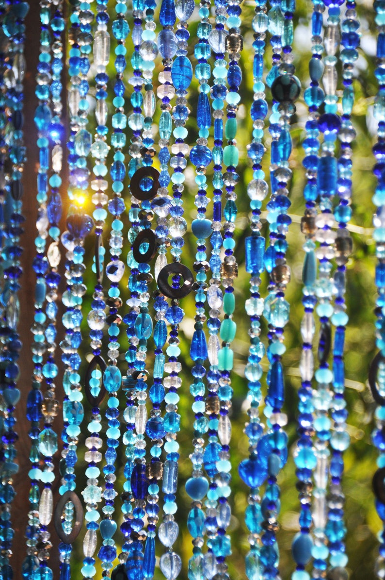 Unique Home Décor, Beaded Curtains in Shadows of Blue Turquoise Green ...