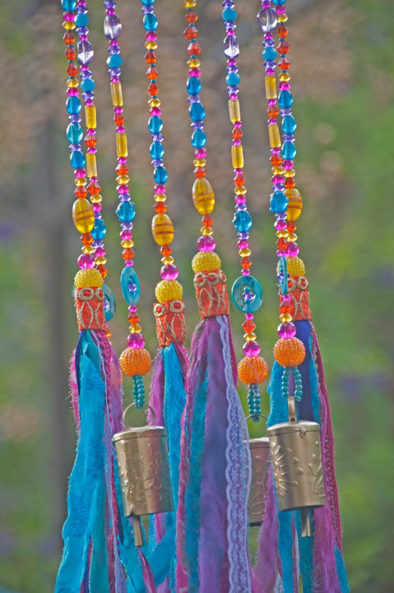 Unique Colorful Wind Chime With Brass Bells and Fabric Tassels - Etsy