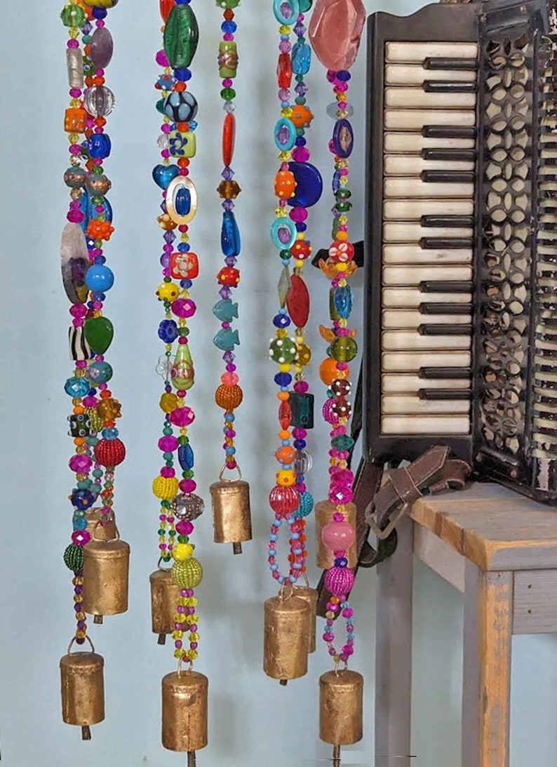 Boho Large Mobile Wind Chime - Colorful Glass Bead Hanging Decor for ...