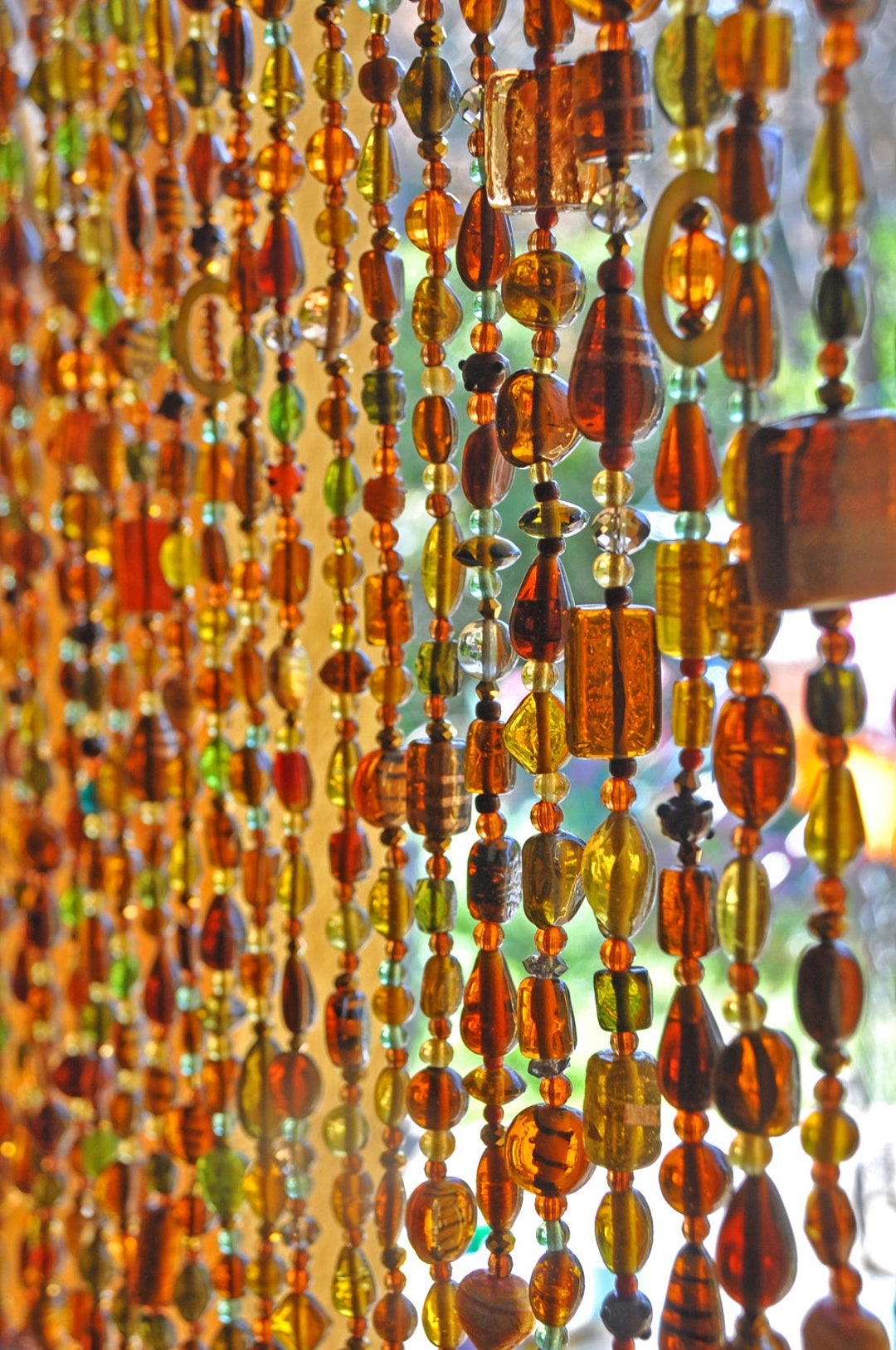 Bohemian Window Beaded Curtain in Shadows of Brown Amber Gold and ...