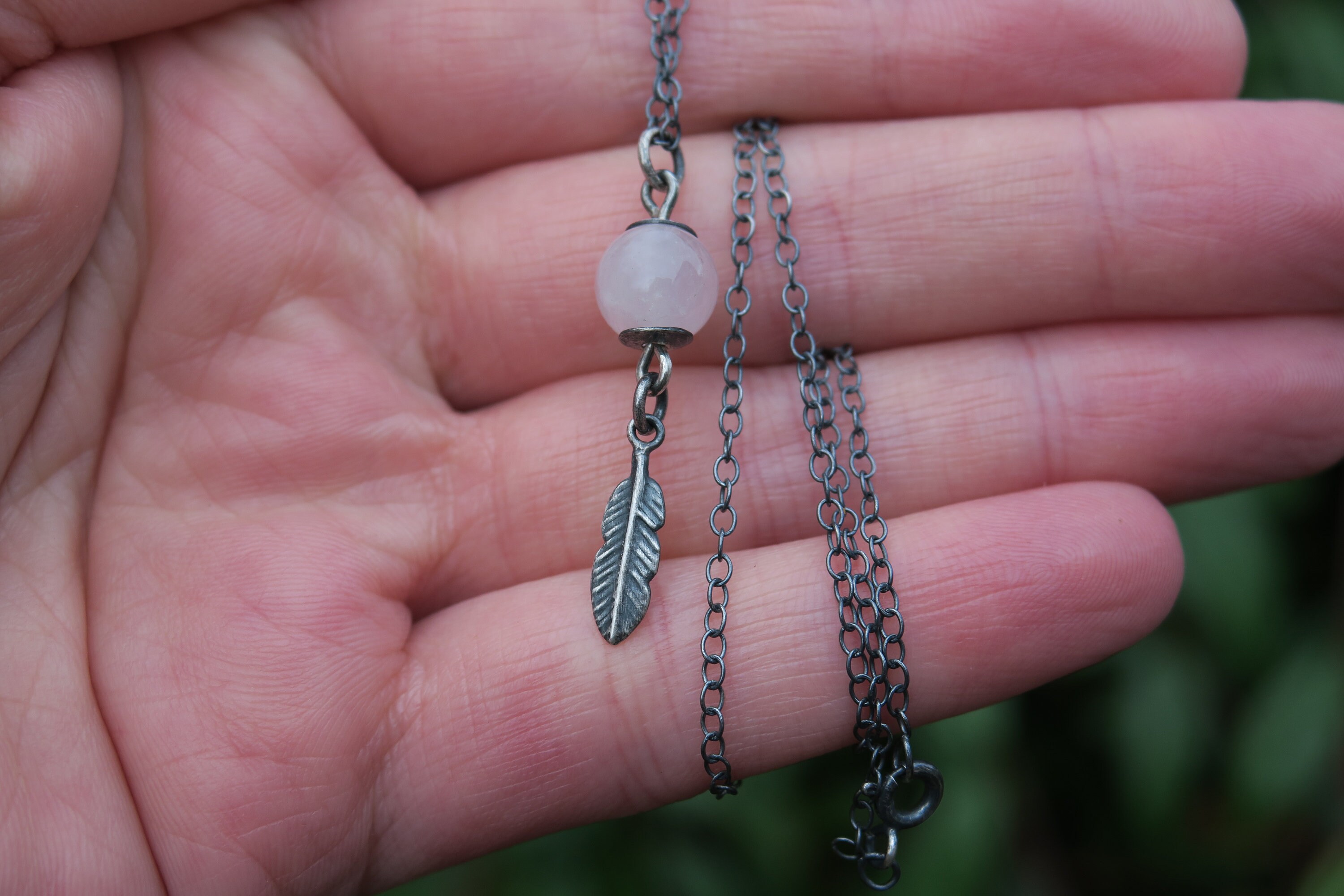 Sterling Silver Feather Pendant Necklace • Gemstone Necklace • Birthday ...