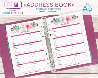 A5 Address Book Insert for Planner Contacts Printable Pages | Etsy