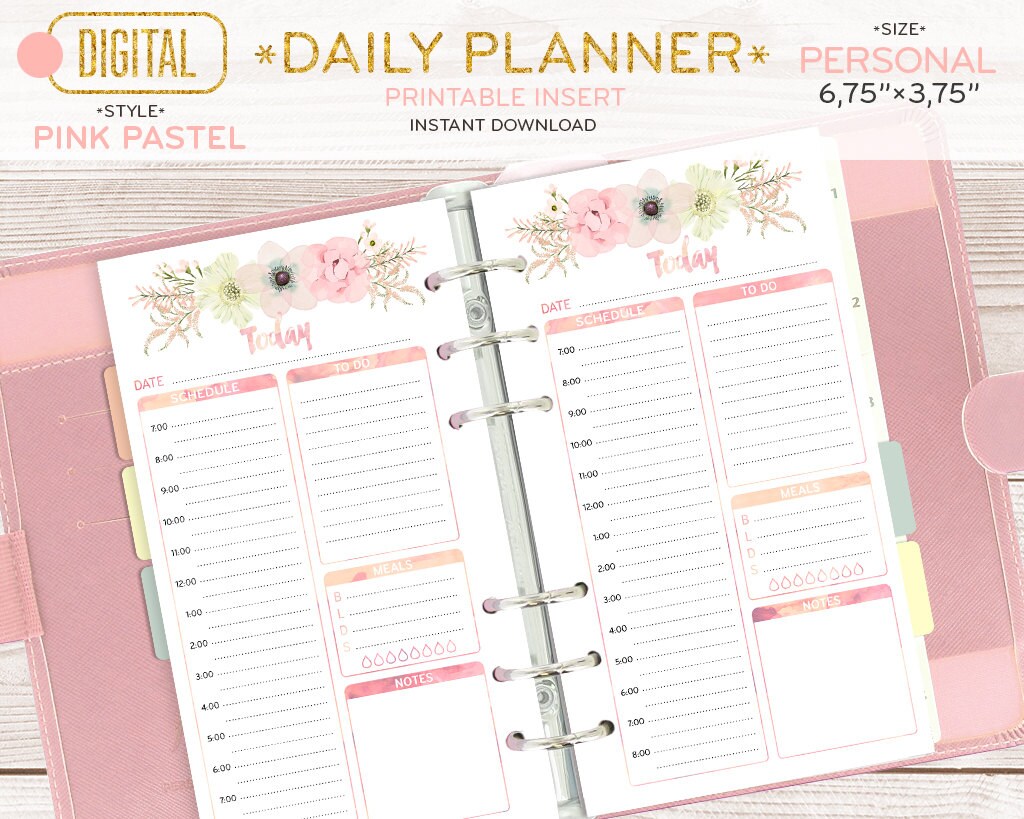 PERSONAL size Daily planner printable pages watercolor | Etsy