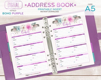 A5 Address Book Insert for Planner Contacts Printable Pages | Etsy
