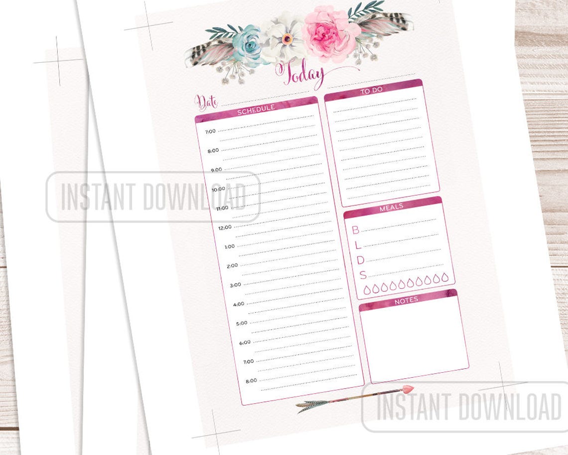 A5 Daily Planner, Printable Pages, Inserts, Watercolor Florals ...