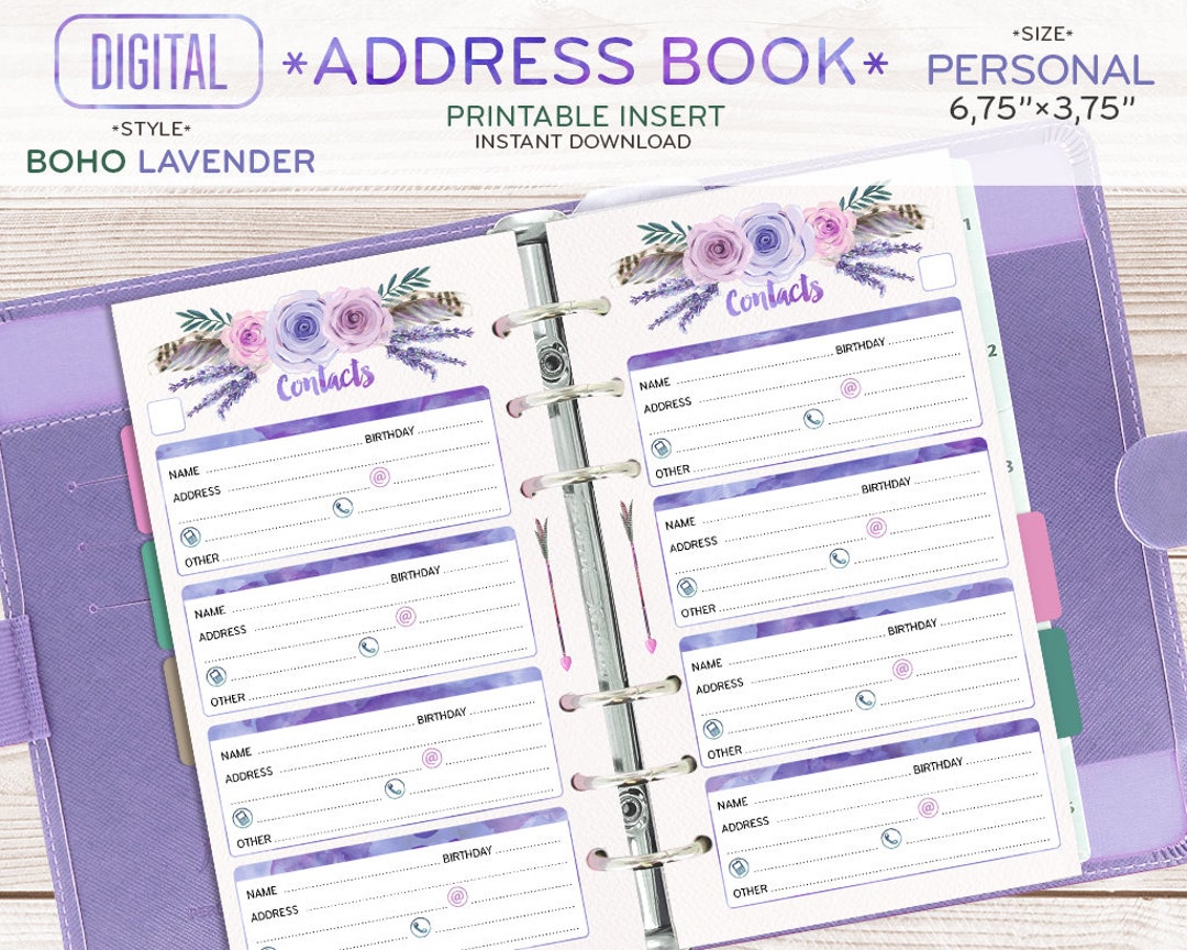 PERSONAL Size Address Book for Planner, Contacts Printable Page ...