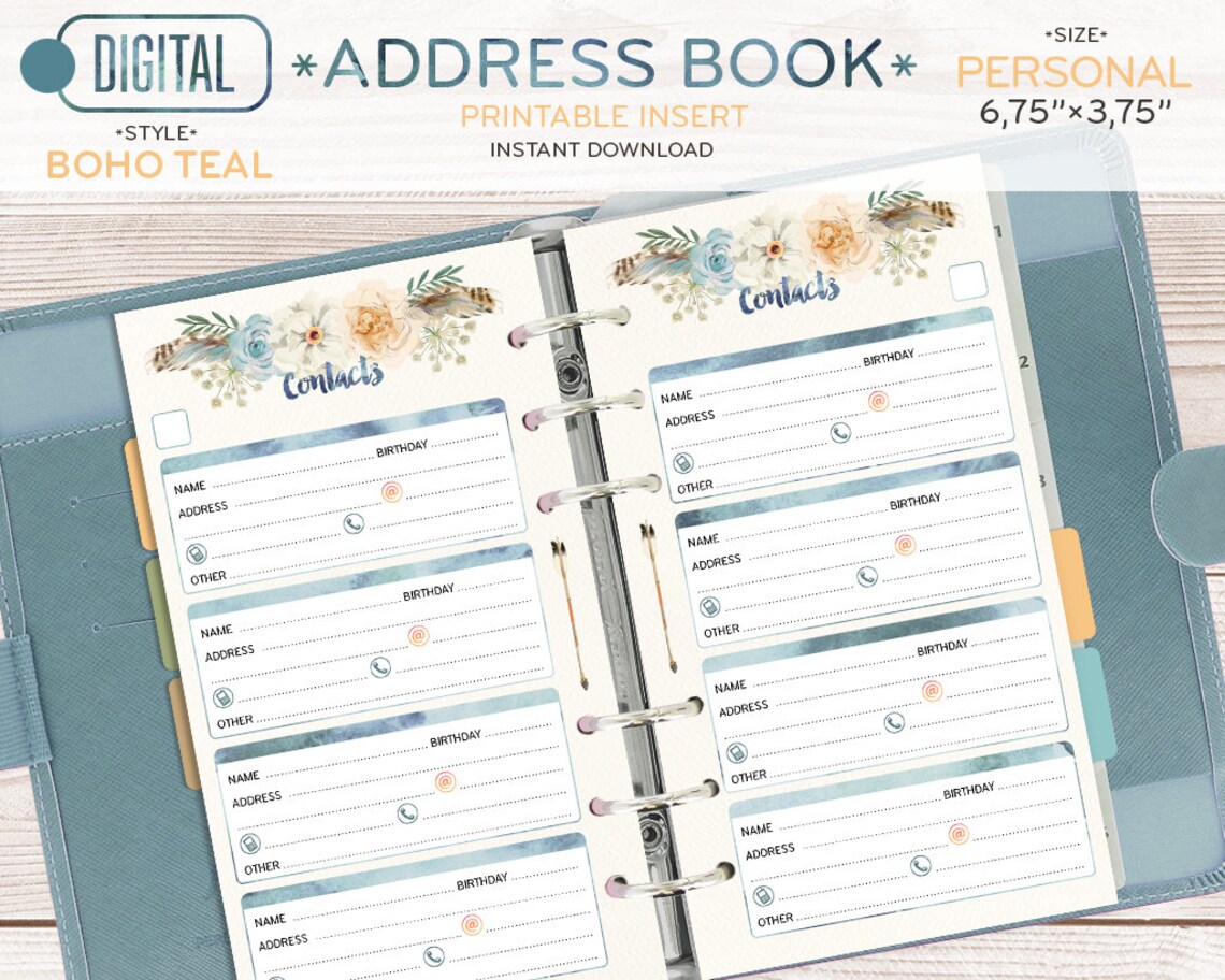 PERSONAL Size Address Book for Planner, Contacts Printable Page ...