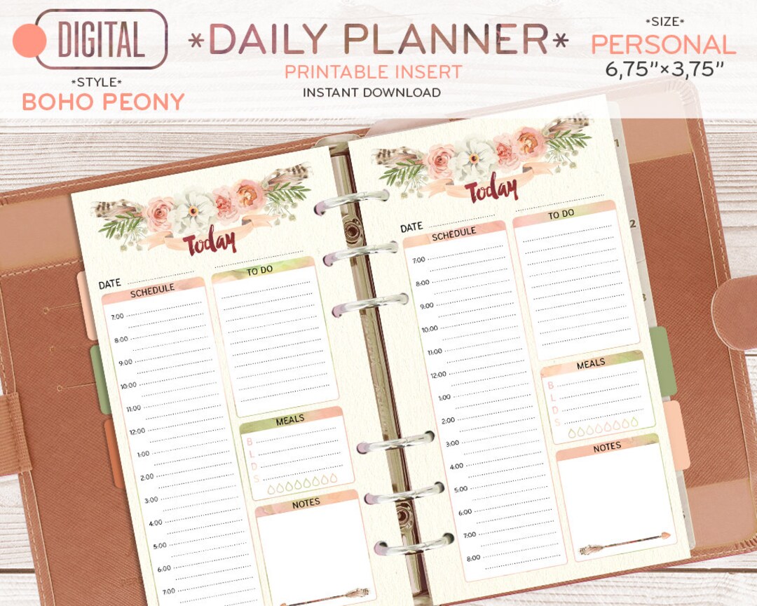 PERSONAL Size Daily Planner, Printable Pages, Watercolor Florals ...