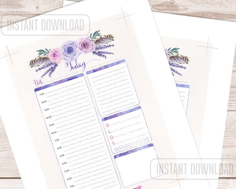 A5 Daily Planner, Printable Pages, Inserts, Watercolor Florals Bohemian ...