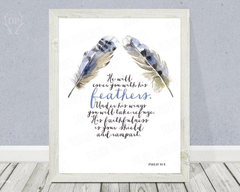 Bible Verse Printable Art, Scripture Print Art, Watercolor Feathers ...