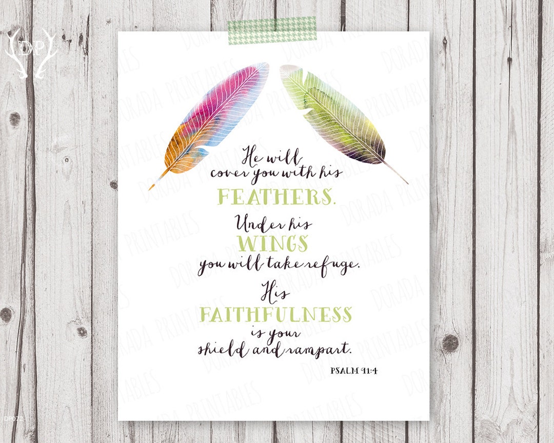 Bible Verse Printable Art, Scripture Print Art, Watercolor Feathers ...