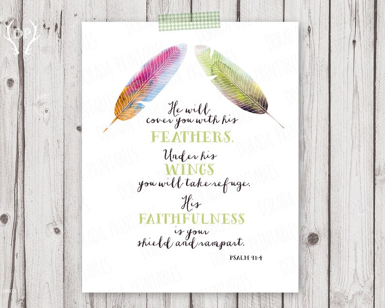 Bible Verse Printable Art, Scripture Print Art, Watercolor Feathers ...