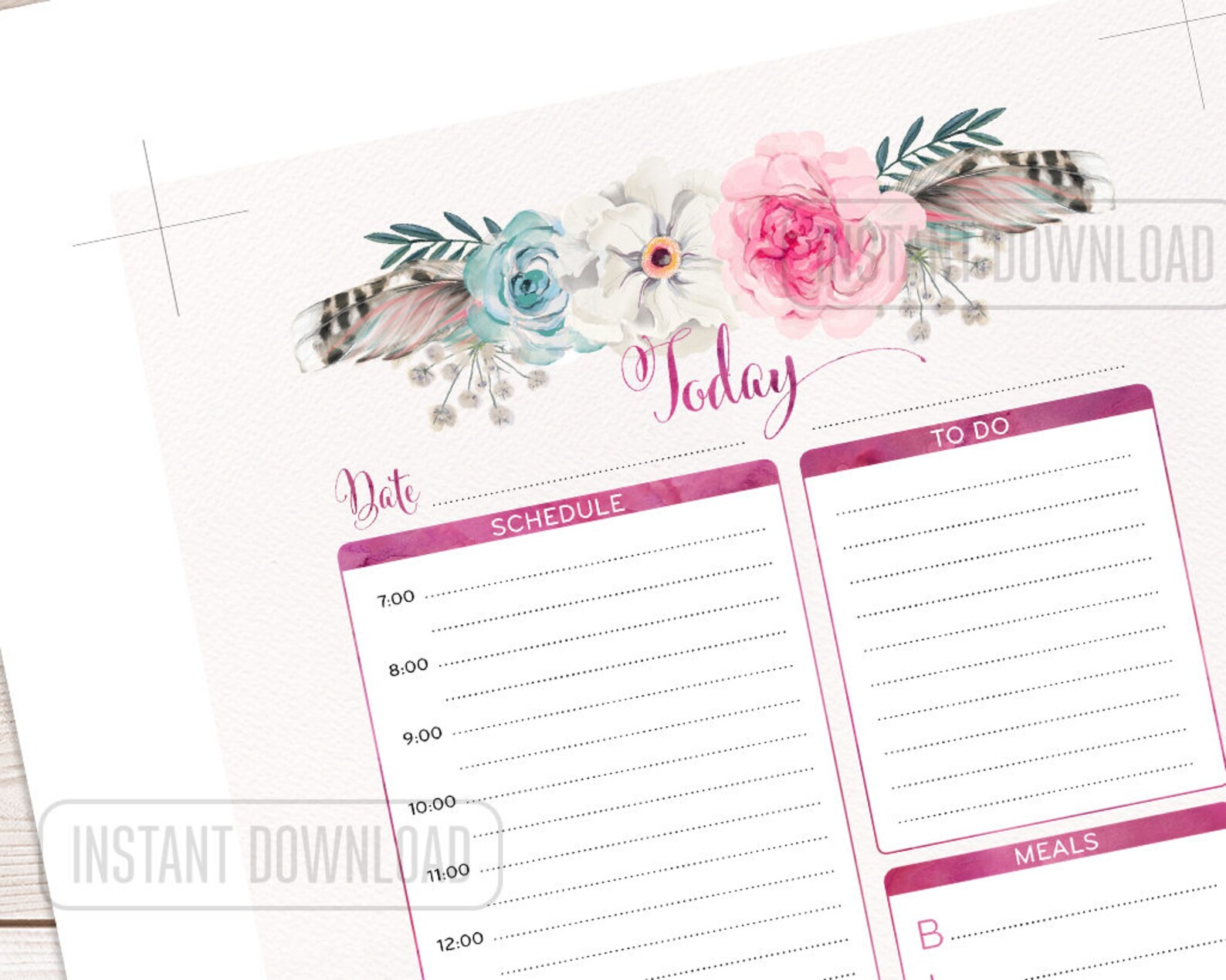A5 Daily Planner, Printable Pages, Inserts, Watercolor Florals ...