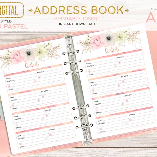 Contacts / Address Book Insert for Filofax Kikki K | Etsy