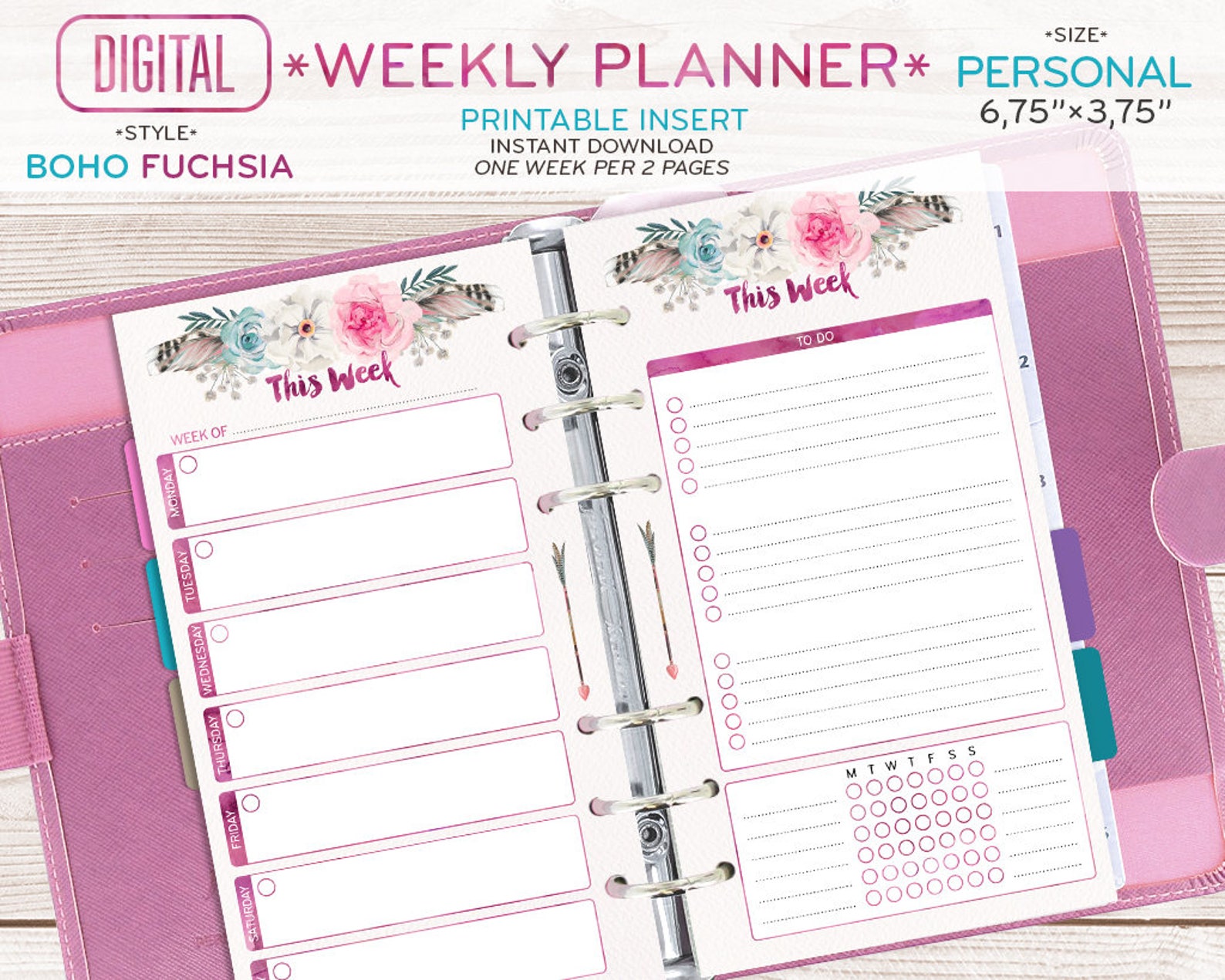 PERSONAL Size Weekly Planner, Printable One Week per 2 Pages, to Do ...