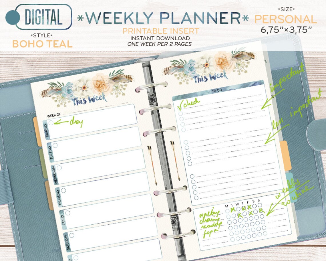 PERSONAL Size Weekly Planner, Printable Pages, a Week per 2 Pages, to ...