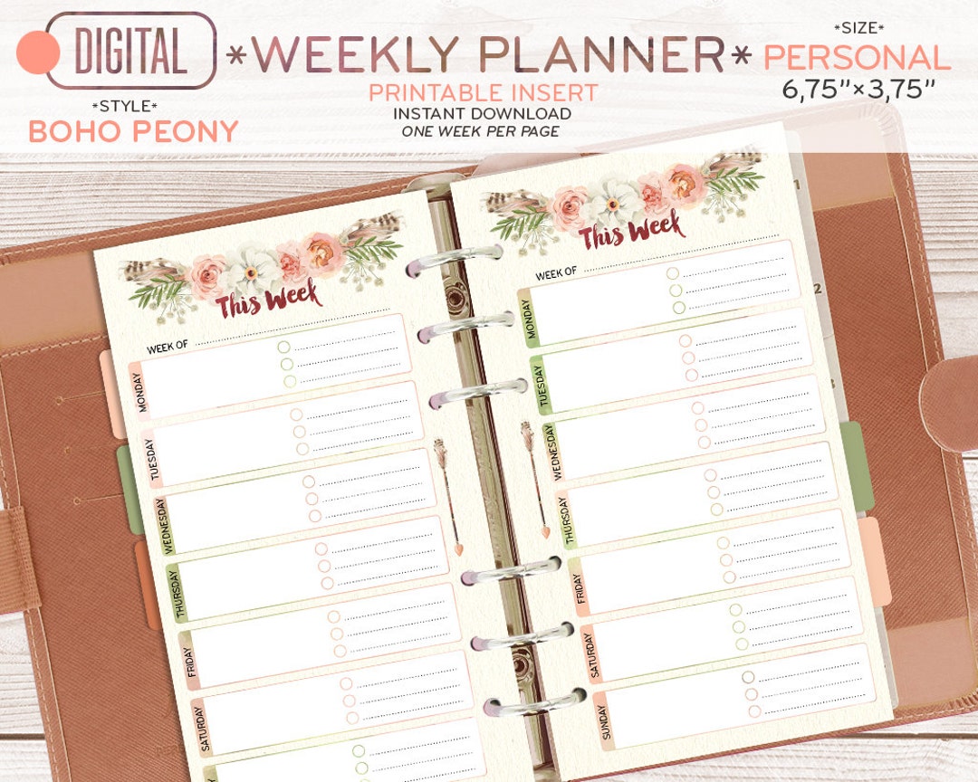 Weekly Planner, PERSONAL Size, Printable Pages, One Week per Page ...