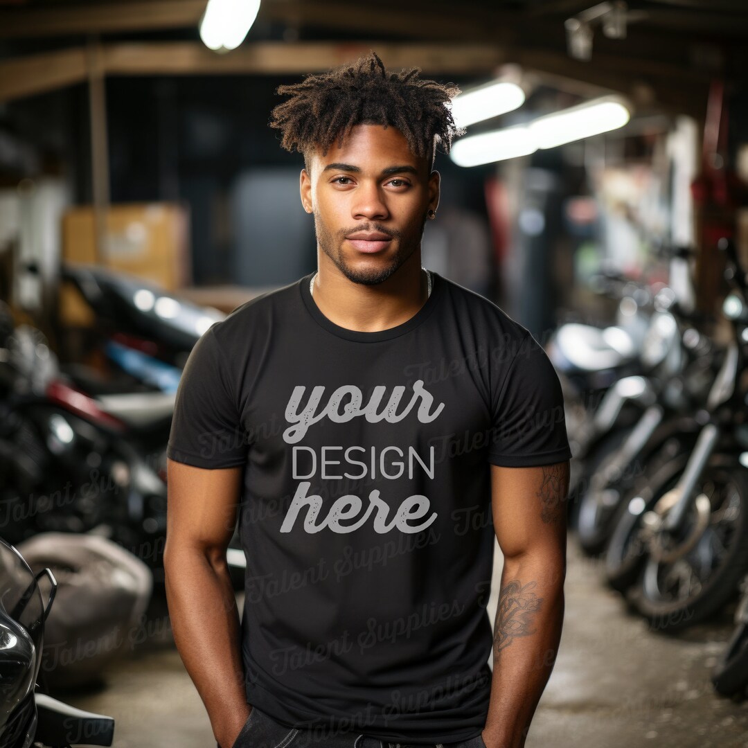 Biker Mockup, Black T-shirt Mockup, Bella Canvas 3001 Tshirt Motorcycle ...