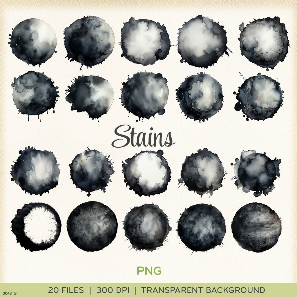 Stains Clip Art, Pngs, Black Stain, Splashes, Watercolor Stain ...